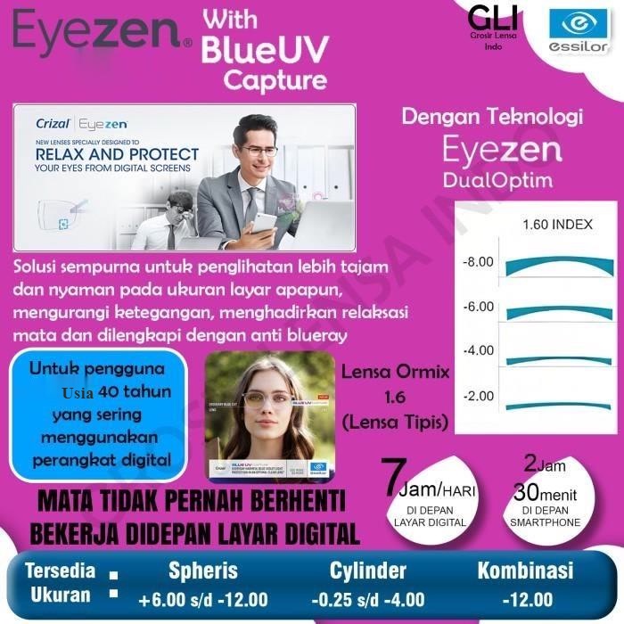 Jual Lensa Kacamata Essilor Eyezen BOOST Blue UV Capture Ormix 1.6 ...