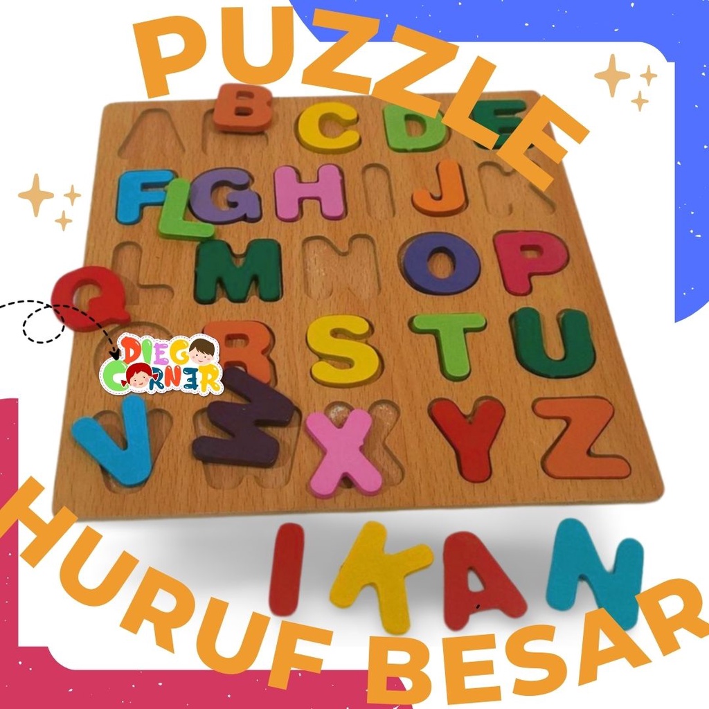 Jual Mainan Edukatif Anak Puzzle Kayu Huruf Besar Abjad Alfabet ABC ...