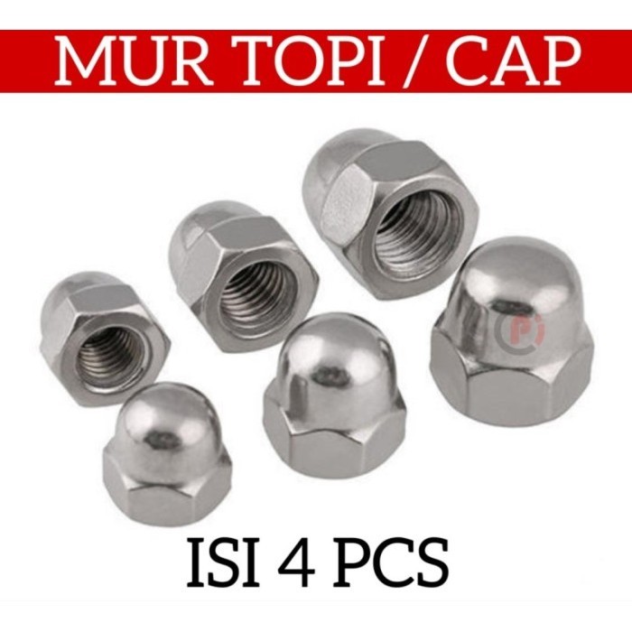 Jual Isi 4 Pcs Mur Topi Dome Cap Nut Ukuran Baut 12mm 10mm 8mm 6mm 5mm ...