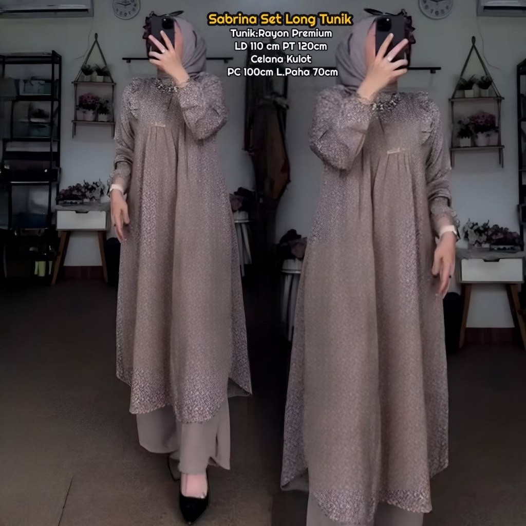 Jual Sabrina Set Long Tunik - Setelan Wanita Long Tunik Rayon Premium One Set Wanita Kekinian ...