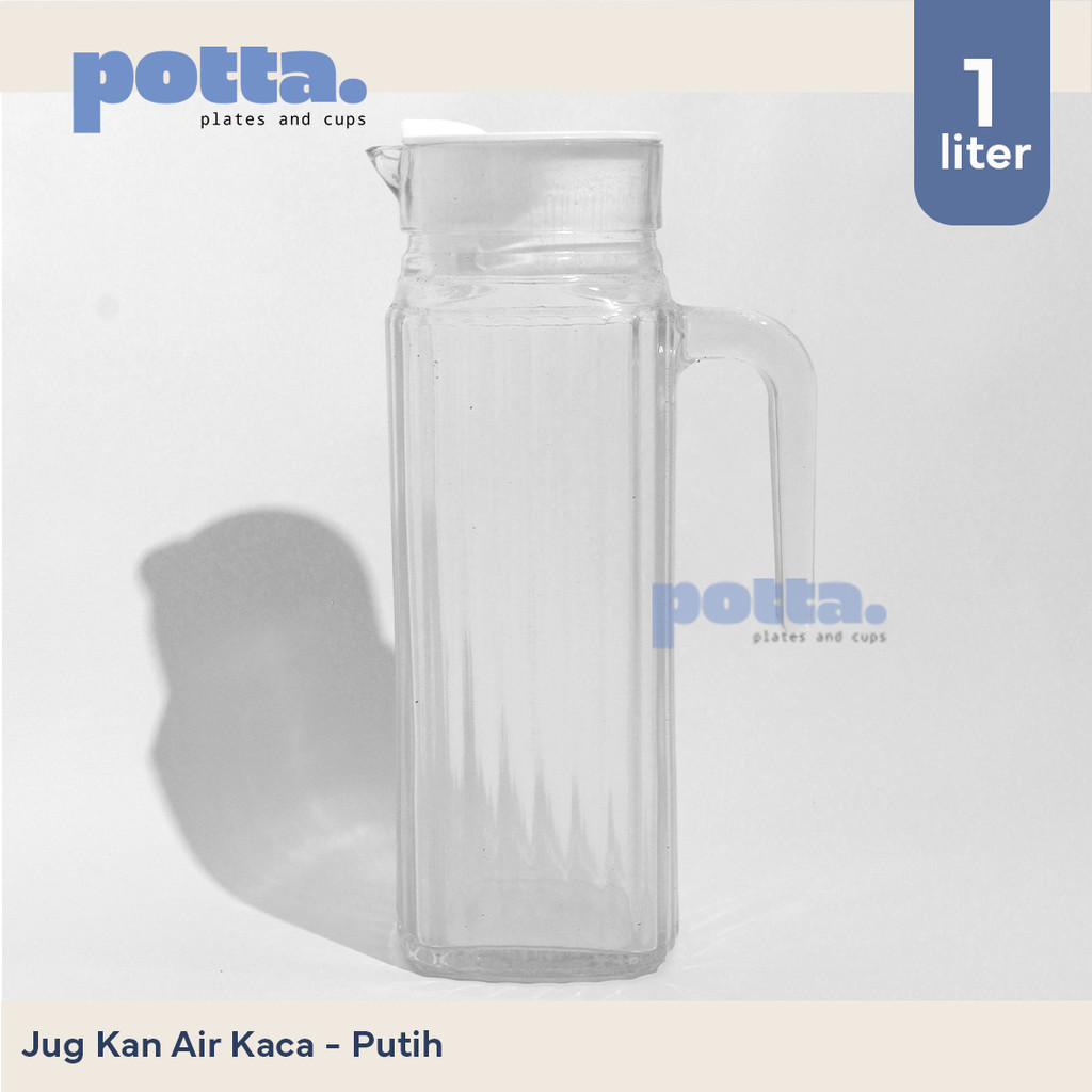 Jual Pitcher Teko Air Kaca Bening Tutup Putih - Water Jug Glass 1150cc ...
