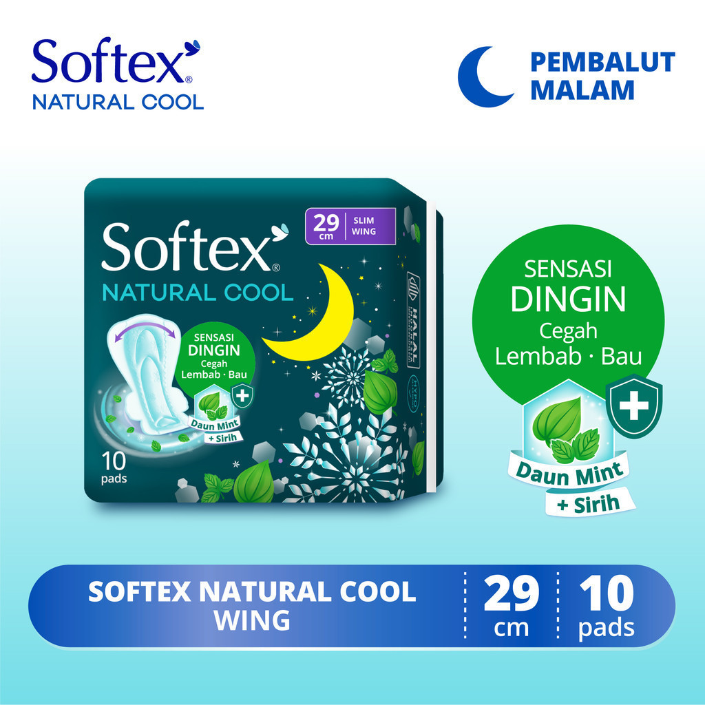 Jual Softex Natural Cool Super Slim 29cm 10 Pads - Pembalut Cool / Dingin Malam | Shopee Indonesia