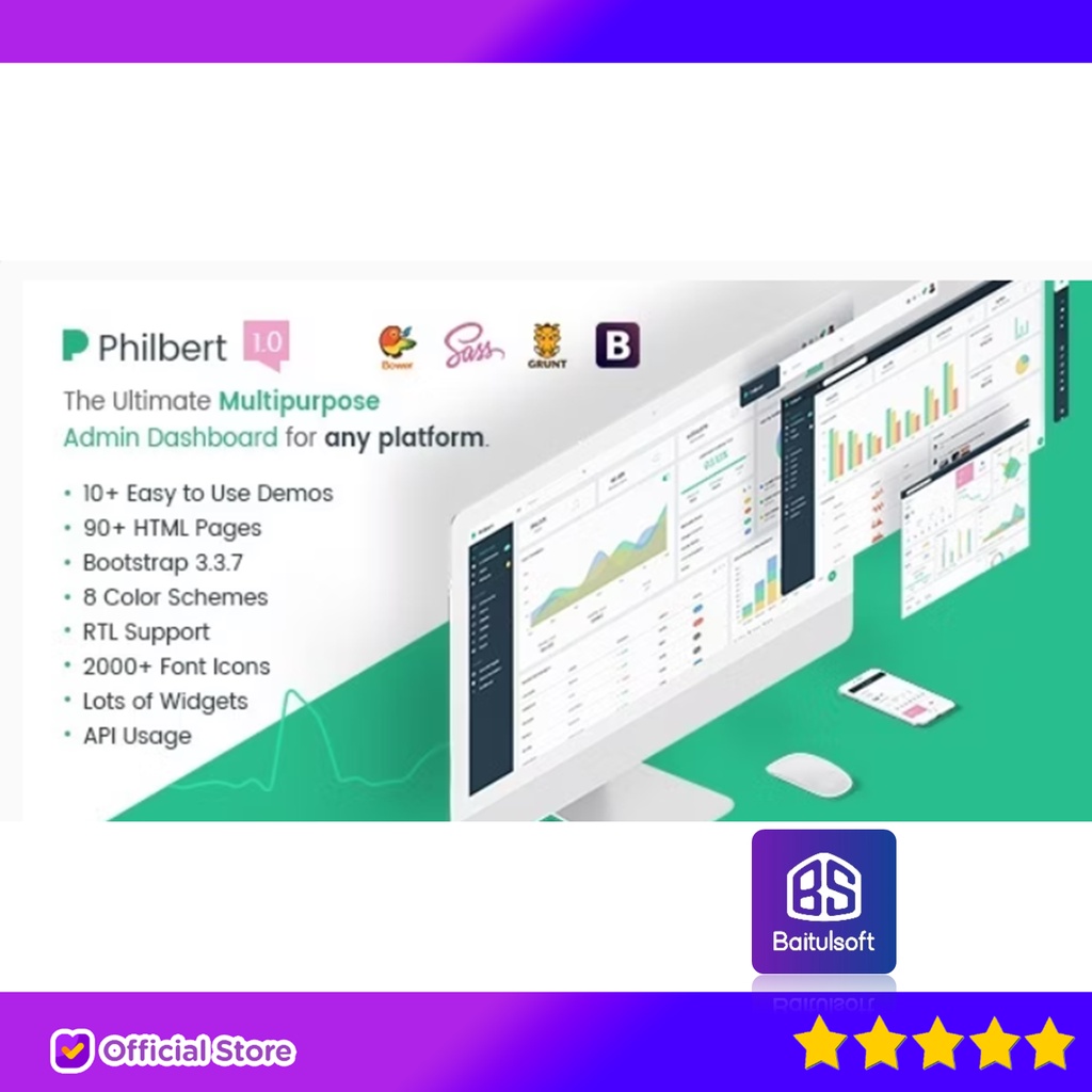 Jual PHILBERT - MULTIPURPOSE BOOTSTRAP ADMIN DASHBOARD TEMPLATE + UI KIT | Shopee Indonesia