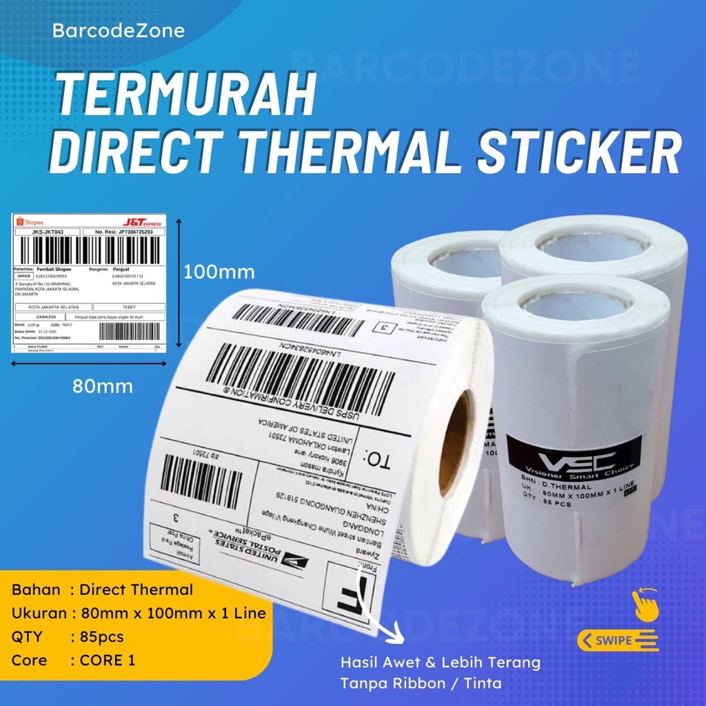 Jual LABEL THERMAL STIKER 80 x 100 mm STICKER DIRECT THERMAL 80x100 -1 ...