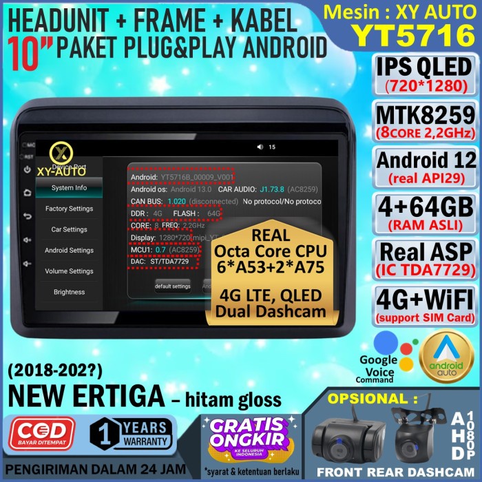 Jual Headunit Android 10 inch All New Ertiga YT5716 RAM 4/64GB QLED 4G ...
