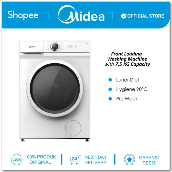 Jual MESIN CUCI FRONT LOADING MIDEA MF100W75 / 100W75 (7,5KG) BUKA ...
