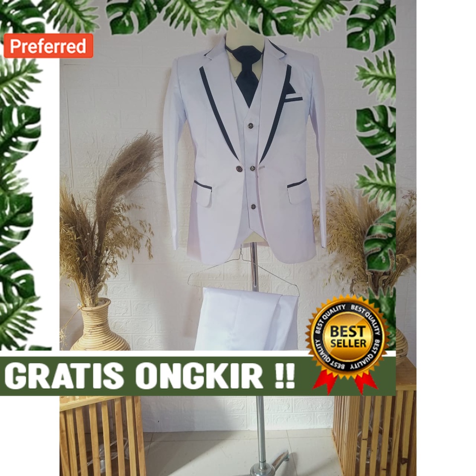 Jual JAS PENGANTIN PRIA MODEL RESMI PUTIH BERSIH LIS HITAM// JAS FORMAL ...