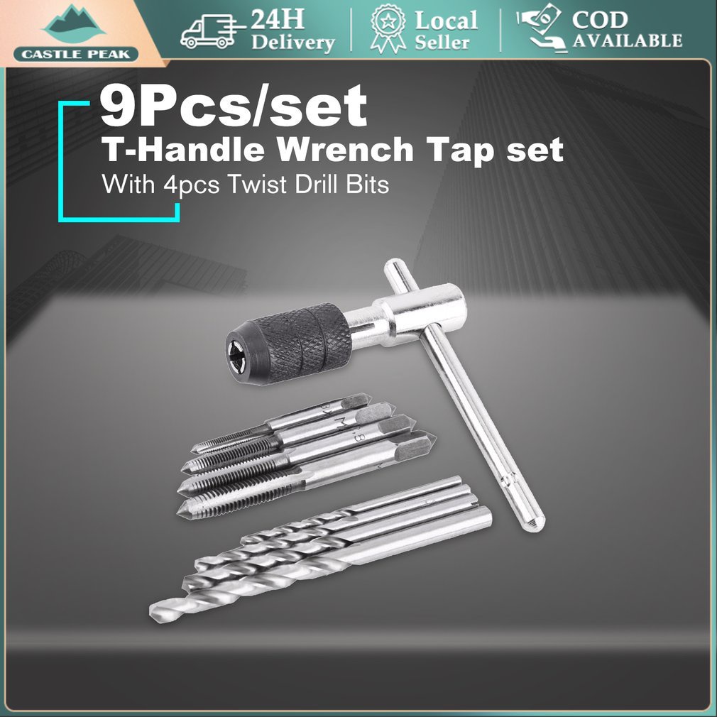 Jual 9PCS Hand Tap Set + Mata Bor Senai Drat Baut Pembuat Derat Ulir ...