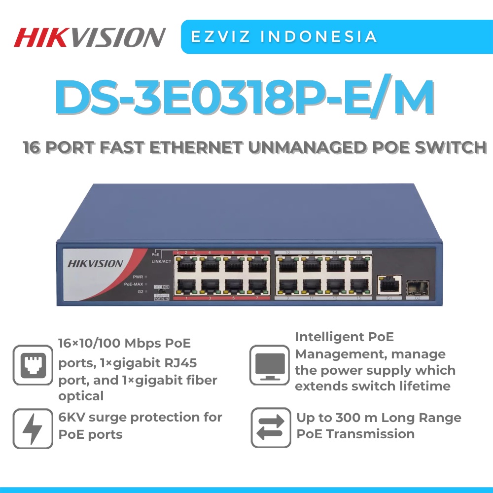 Jual HIKVISION DS-3E0318P-E/M 16 PORT FAST ETHERNET UNMANAGED POE ...