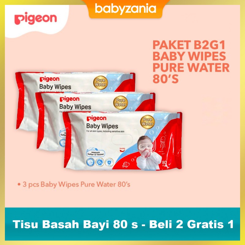 Jual Pigeon Baby Wipes Pure Water Tisu Basah Bayi 80 s - Beli 2 Gratis ...