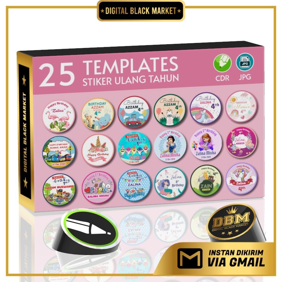 Jual 25 Desain Stiker Ulang Tahun Anak CorelDraw Versi 2022 | Shopee ...