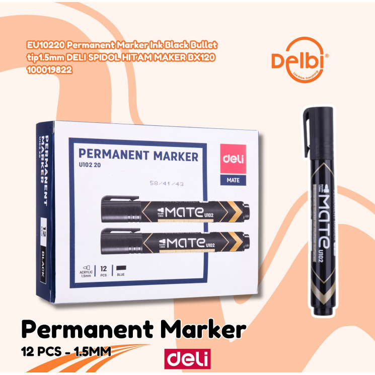 Jual Spidol DELI Permanent Marker - EU10220 EU10220 Permanent Marker Ink Black Bullet tip1.5mm ...