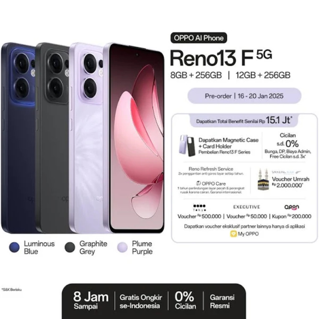 Jual OPPO RENO 13F 4G RAM 8GB l 256GB Garansi Resmi | Shopee Indonesia