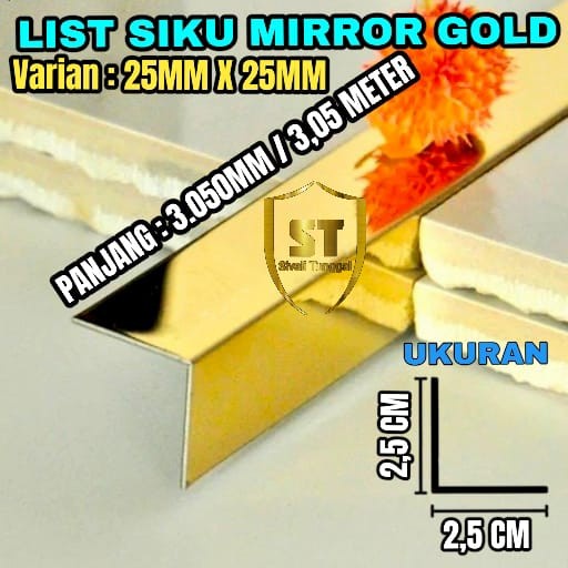Jual LIST L MIRROR GOLD 25x25x3.050MM T: 0.8MM SIKU STAINLESS 201 -INTERIOR | Shopee Indonesia