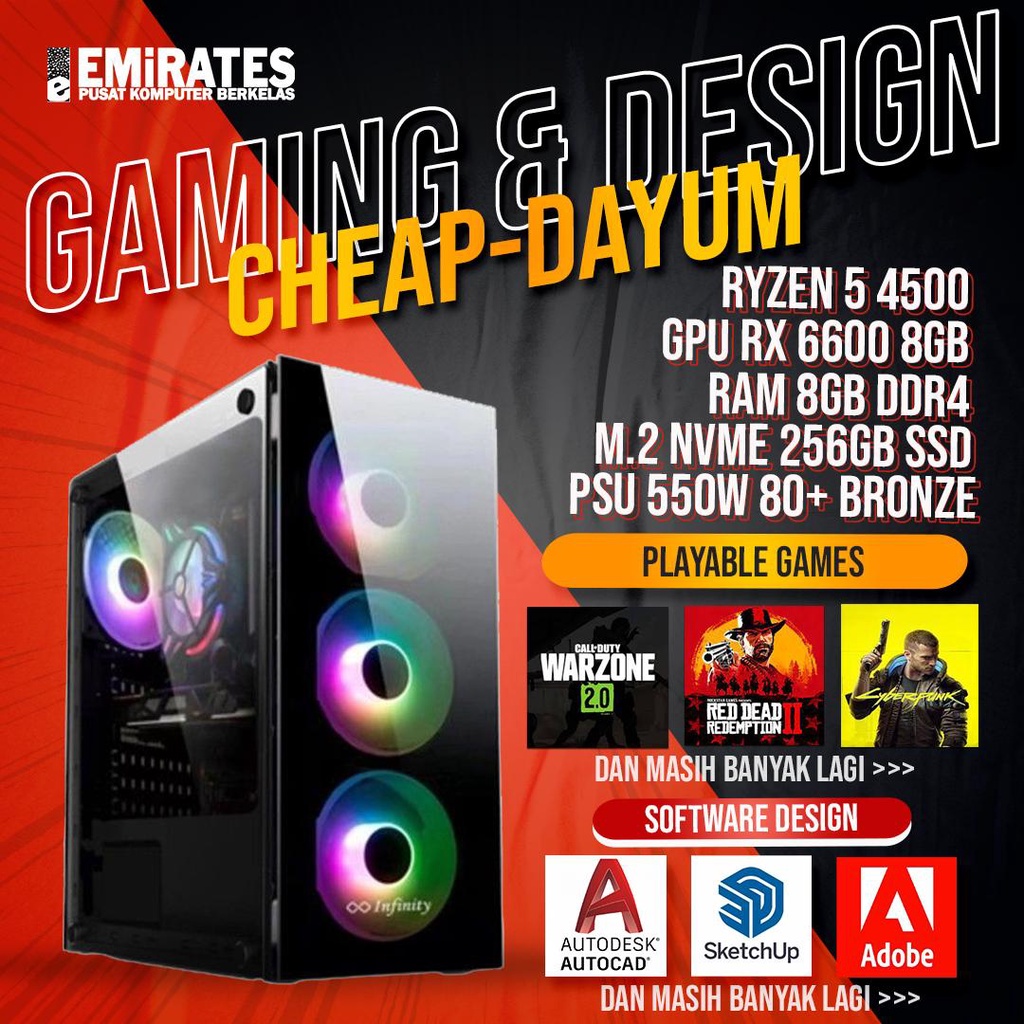 Jual PC RAKITAN | RYZEN 5 4500 | RX 6600 | 256 SSD | 8GB | GAMING ...