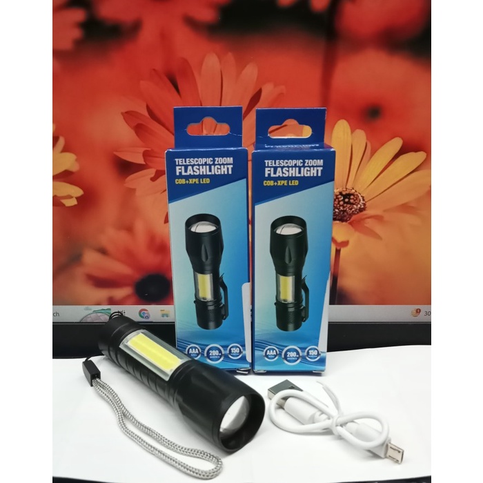 Jual Senter Mini Led COB + XPE Telescopic Zoom Super Terang Flash Light ...
