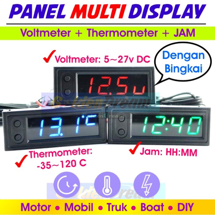 Jual Panel Multi Display Jam Suhu Voltmeter Thermometer Motor Mobil DIY ...