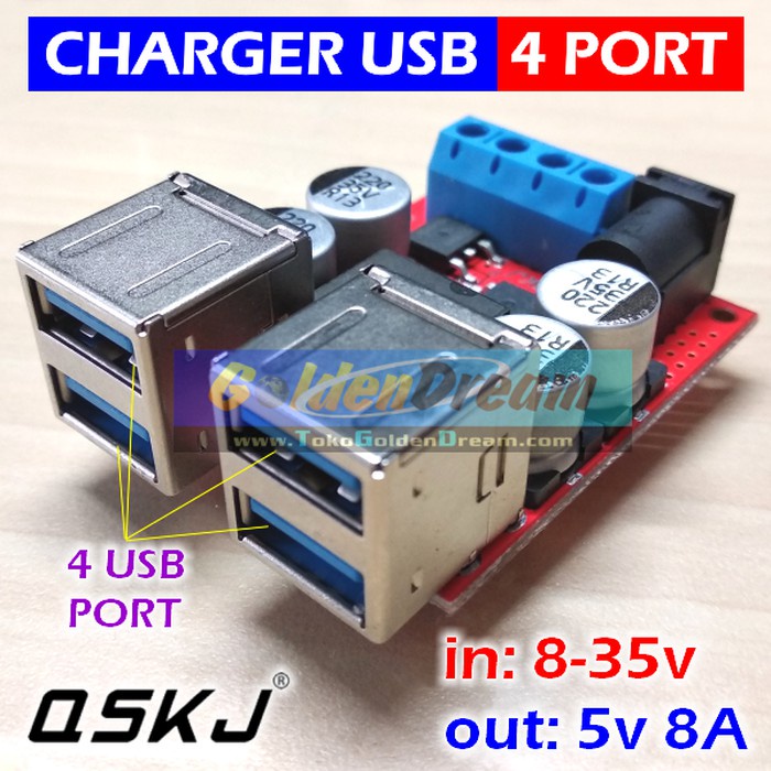 Jual QSKJ 4 USB Charger 8A 5v Step Down 8-35v Aki Motor Mobil Panel ...