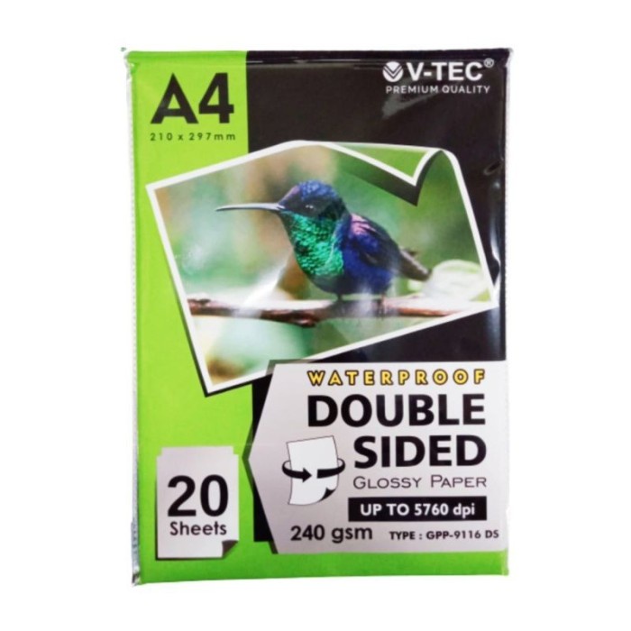 Jual KERTAS FOTO V-TEC GLOSSY PHOTO PAPER DOUBLE SIDE A4 240 GSM GPP-9116 | Shopee Indonesia
