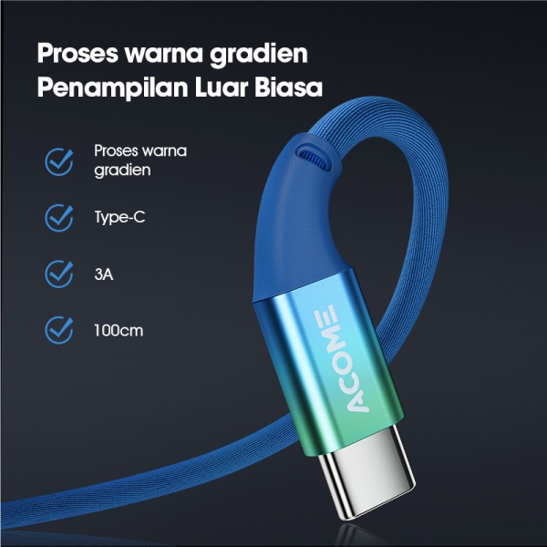 Jual ACOME AUC100 Kabel Data Type C Fast Charging QC 3.0 18 Watt Gradien Biru Hijau Aluminium ...
