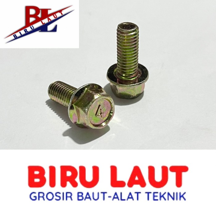Jual (Paket isi 20 biji) Baut Flange 8mm panjang 2cm Kunci 12 Kuning/ Flange Bolt M8x20/ Baut ...
