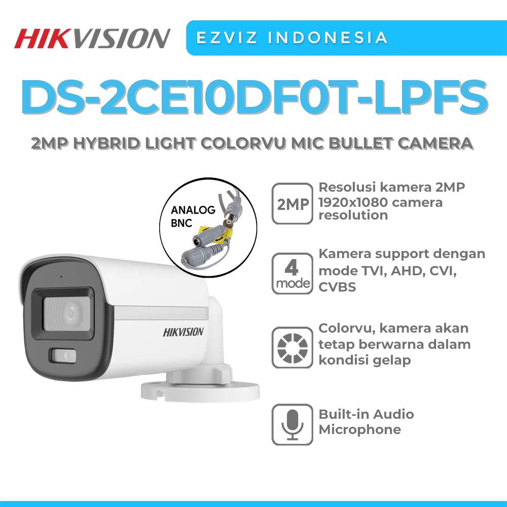 Jual HIKVISION DS-2CE10DF0T-LPFS 2MP HYBRID LIGHT COLORVU MIC BULLET CAMERA | Shopee Indonesia