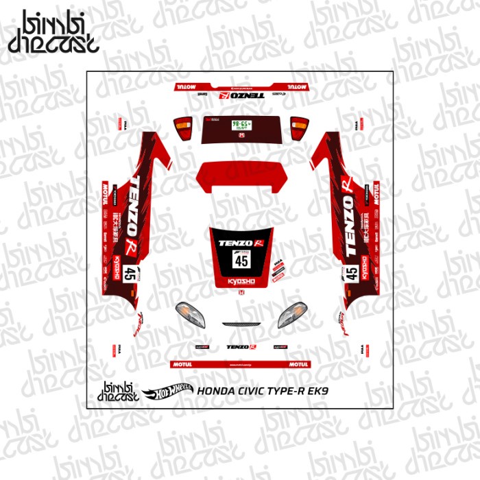 Jual Decal Stiker HW 1/64 Honda Civic Type-R EK9 Tenzo R Transparan ...