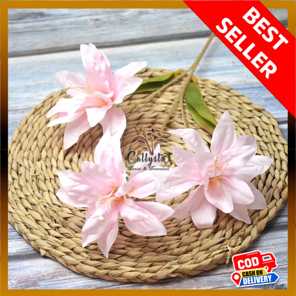 Jual Lily Tangkai Panjang Cabang 3 Bunga Lili London Heart Palsu Lily ...