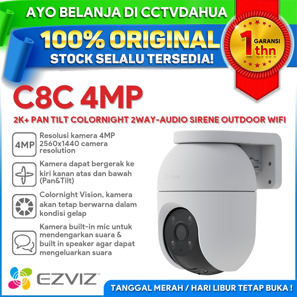 Jual EZVIZ C8C 4MP 2K+ PAN TILT COLORNIGHT 2WAY-AUDIO SIRENE OUTDOOR WIFI | Shopee Indonesia
