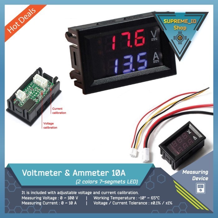 Jual Digital DC Voltmeter & Ammeter Dual-LED Color 7-Segments LED Display | 100V 10A | Shopee ...