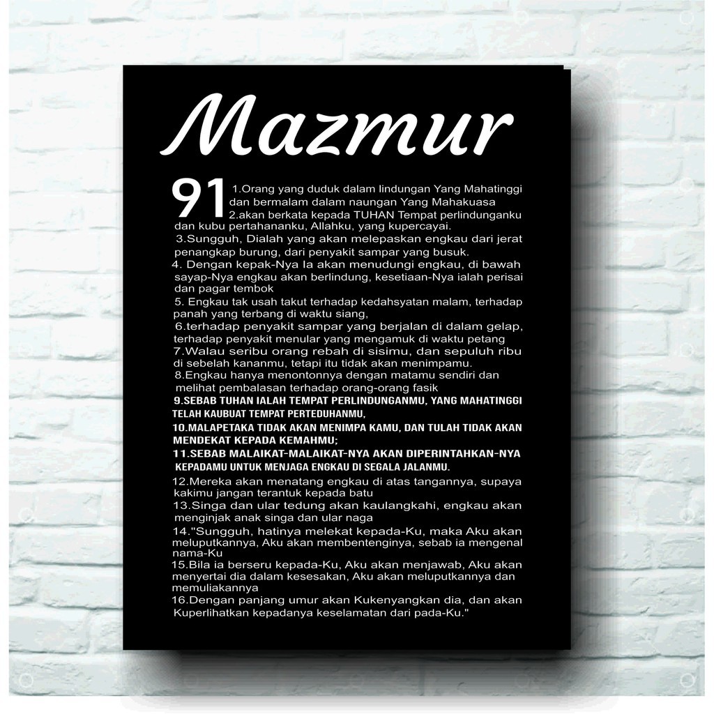Jual Hiasan dinding murah uk 20x30cm tema DOA MAZMUR 91 AYAT ALKITAB ...