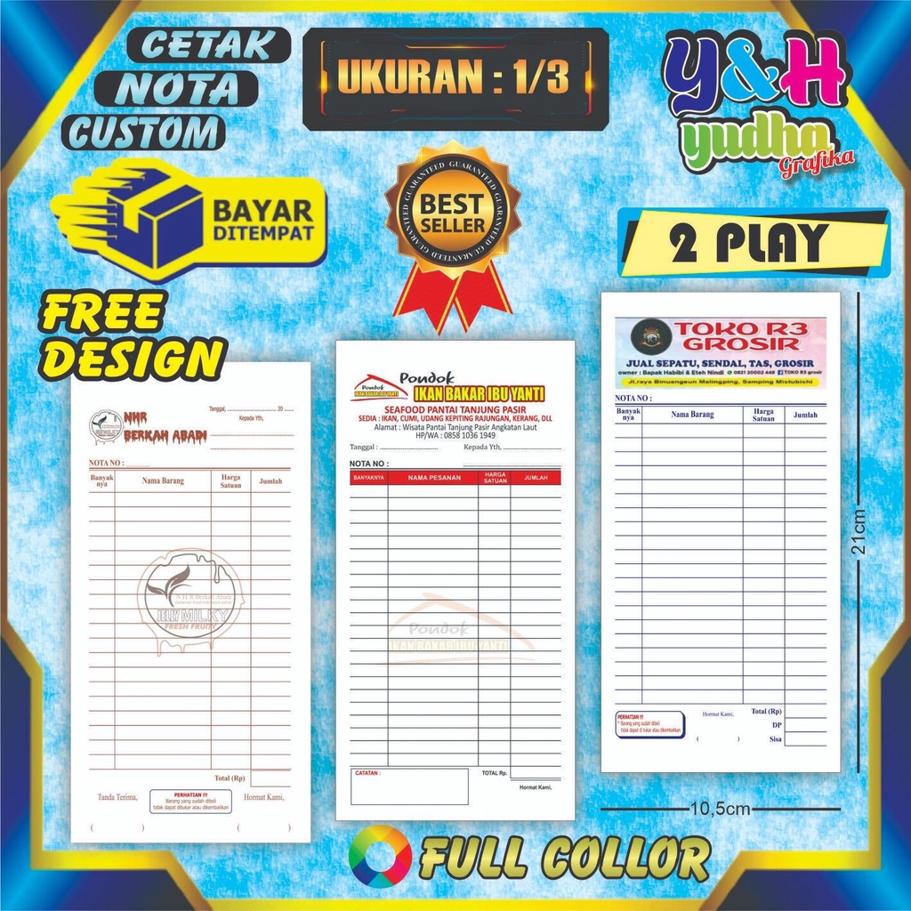 Jual Cetak Nota Costum 1/3 2 Ply Gratis Desain Gratis Logo Bebas Nama ...