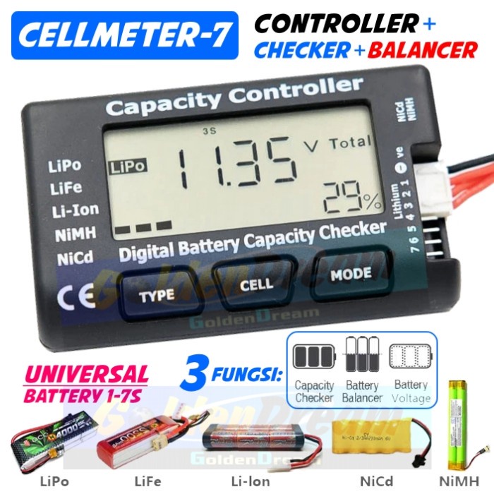 Jual Cellmeter 7 Battery Capacity Controller Checker Balancer Lipo ...