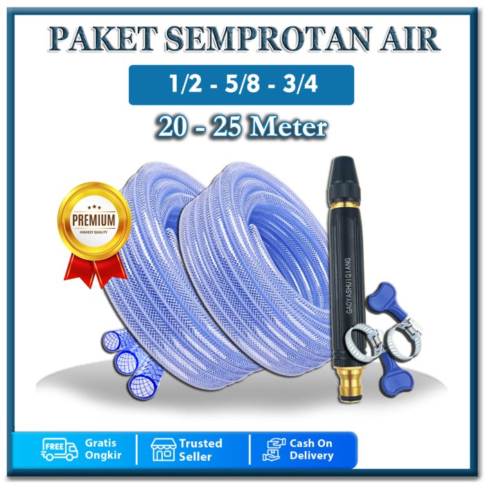 Jual PAKET SEMPROTAN SELANG AIR 20 25 METER 1 ROL JET SPRAY SELANG TAMAN SERAT BENANG ...