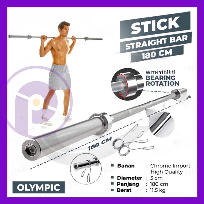 Jual Stick Olympia 180cm Dumbell Barbell Olympic Bar Barbel Gym Chrome ...