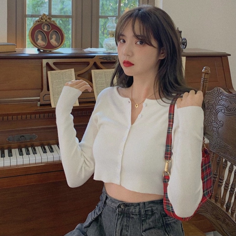 Jual CARDIGAN CROP TOP KNIT KOREAN STYLE RAJUT LENGAN PANJANG OUTER ATASAN WANITA MX908 | Shopee ...