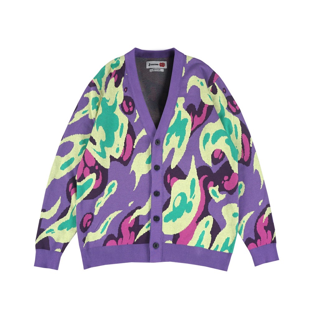 Jual 3Second x Karafuru Swater Cardigan Katun Full Print Grind ...