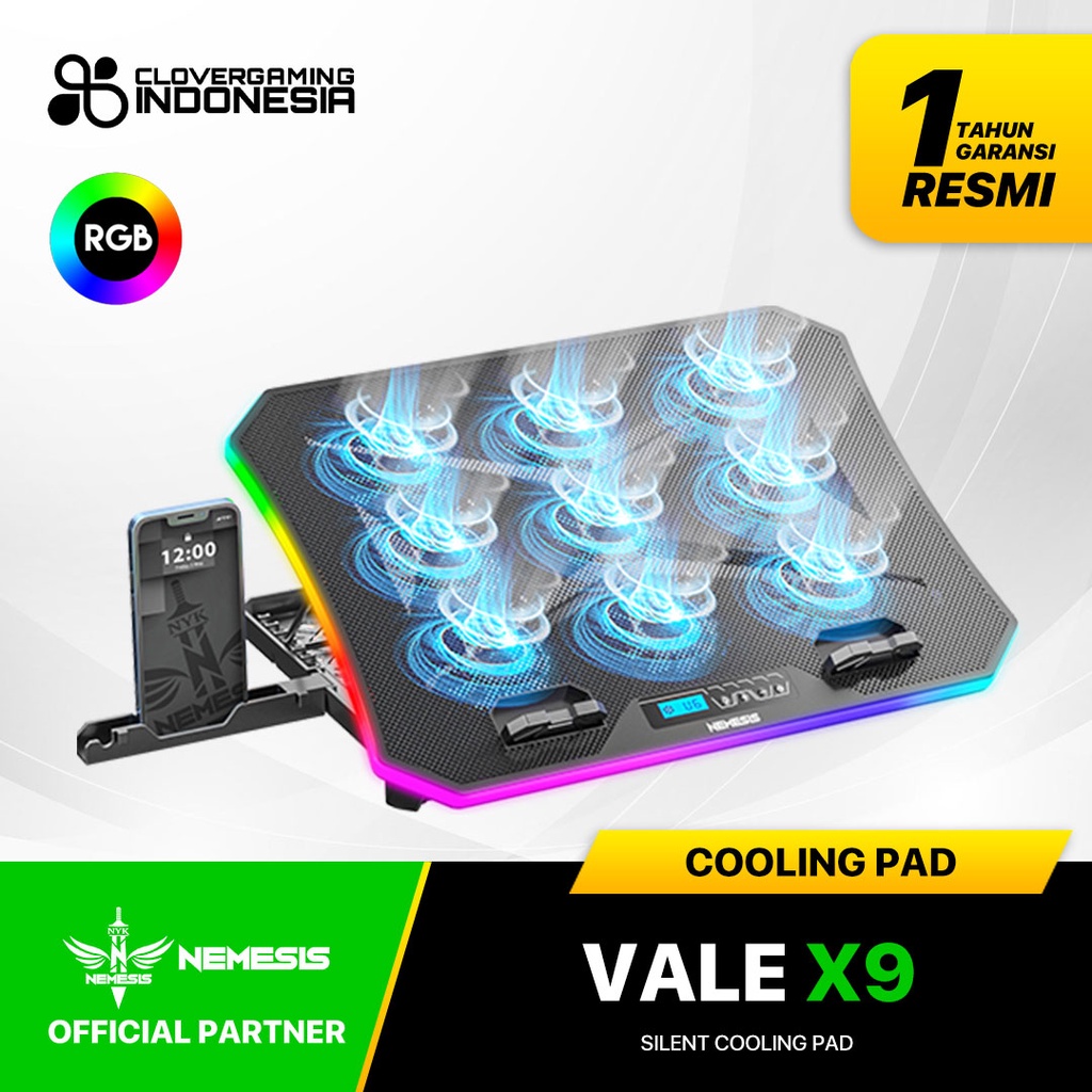 Jual NYK X9 Vale Coolingpad 9 Fan RGB + Phone Holder X-9 X 9 Cooling Pad | Shopee Indonesia