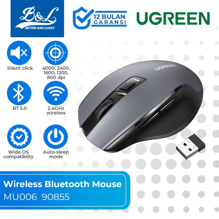 Jual UGREEN MU006 Ergonomic Wireless Mouse 2.4G & Bluetooth 4000dpi ...