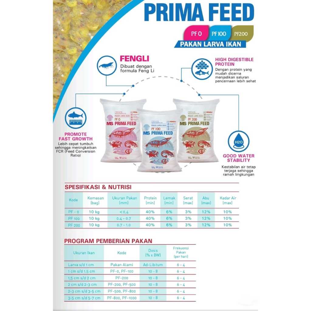 Jual REPACK 1 KG PELET PRIMA FEED BENIH IKAN UDANG PF 0, 100, 500, 1000 ...