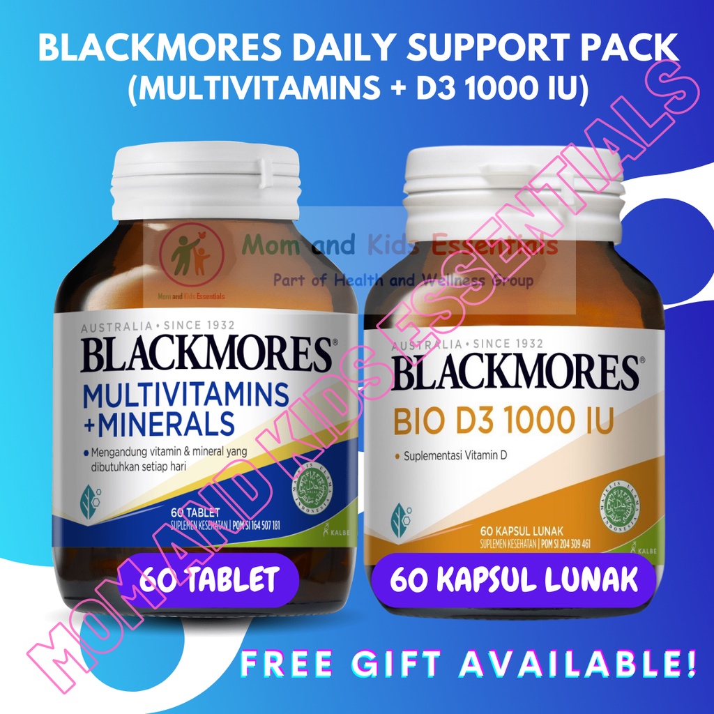 Jual PACK BLACKMORES MULTIVITAMINS MINERALS 60 TABLET DAN VITAMIN BIO D3 1000 IU 60 KAPSUL LUNAK ...