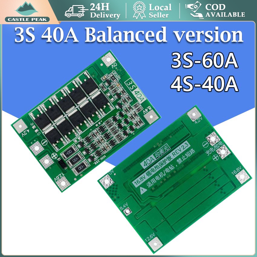 Jual BMS 3S 4S 40A 60A Balance 18650 Lithium Battery Pack 12.6V 16.8V ...