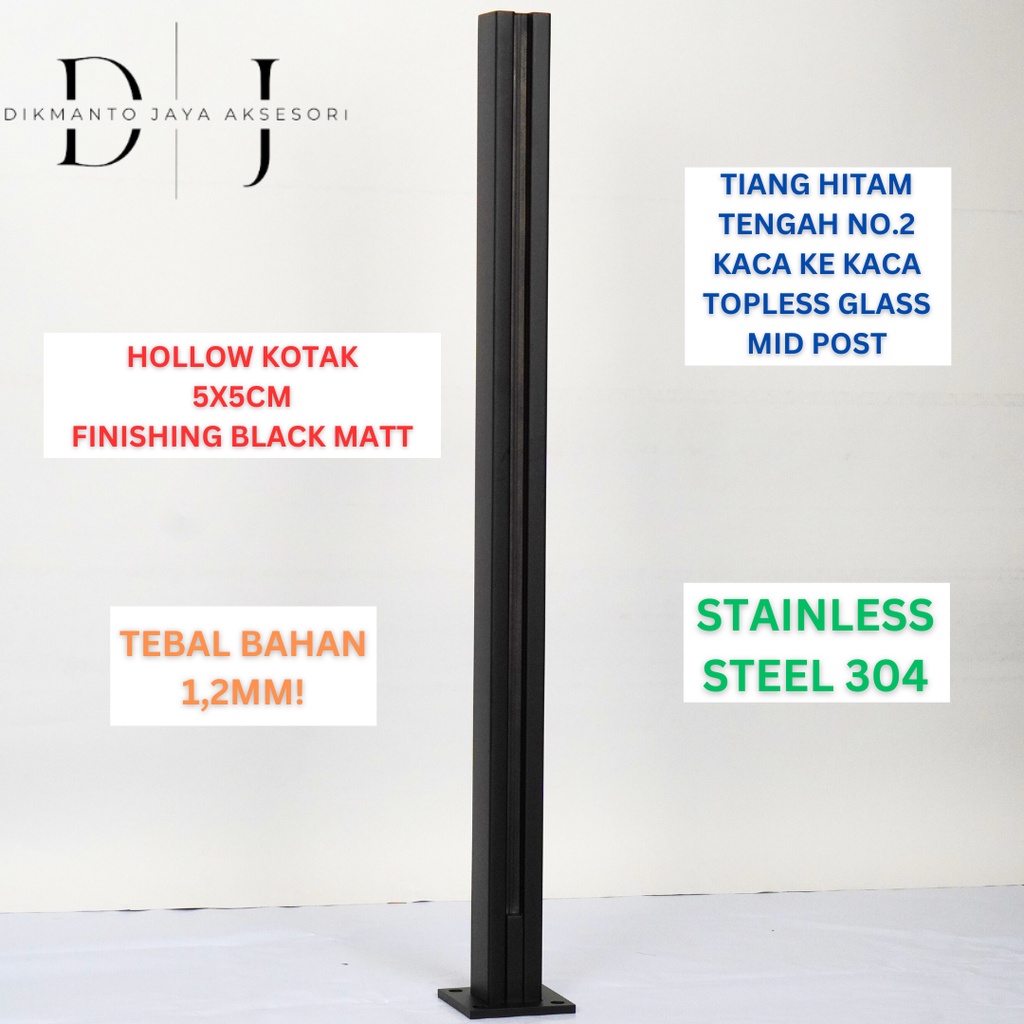 Jual Tiang Railing Kaca Tengah Hollow Hitam Stainless Steel 304 ...