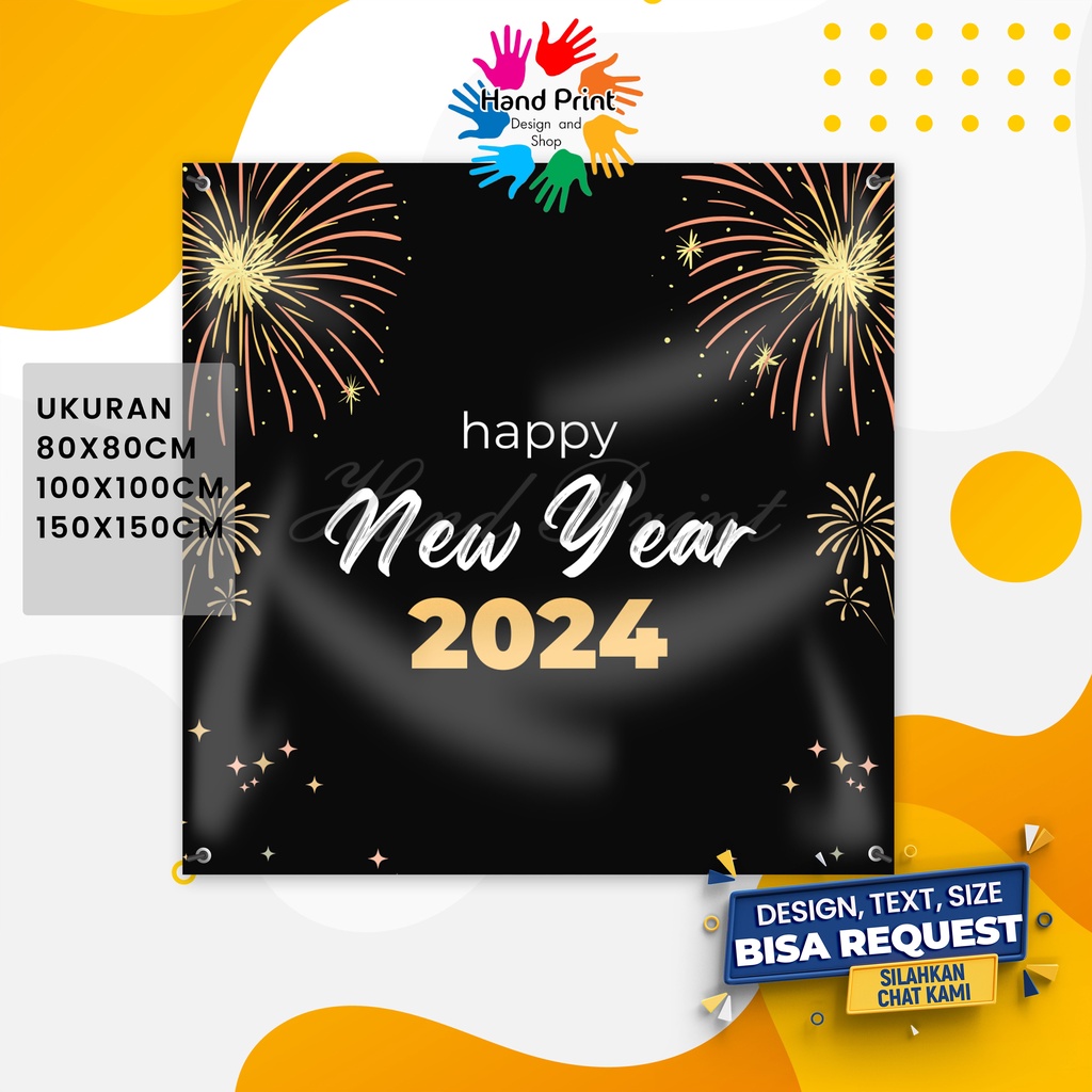Jual Cetak Spanduk Banner Selamat Tahun Baru Happy New Year E 150x150CM Spanduk Custom | Shopee ...