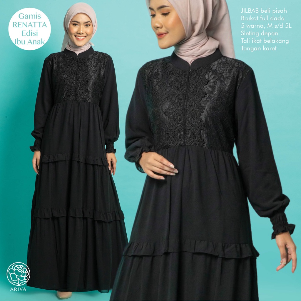 Jual Gamis RENATTA Brukat Hitam Ruffle - Gamis Payung Elegan Pesta ...