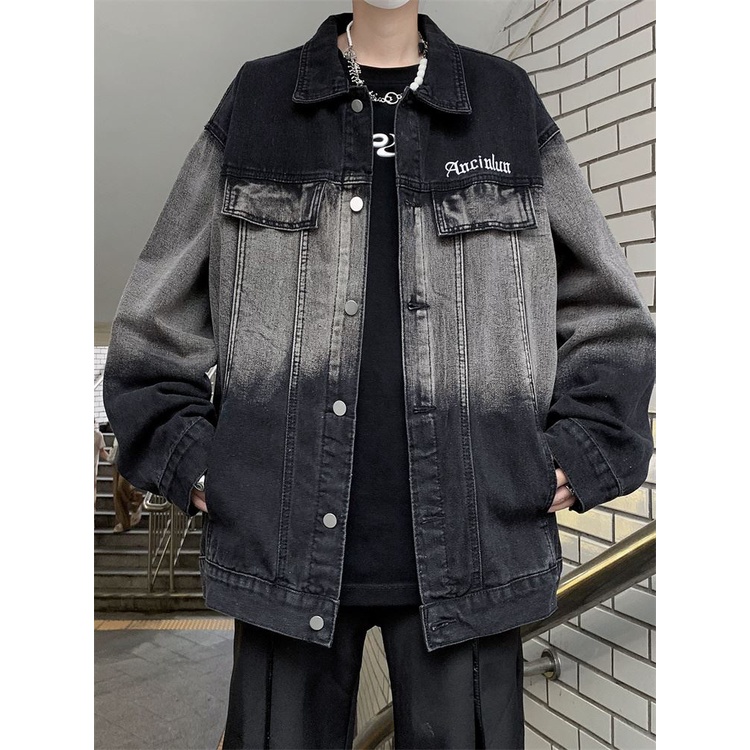 Jual Street Rascal Handsome Tie Dyed Gradient Denim Coat for Men's ...