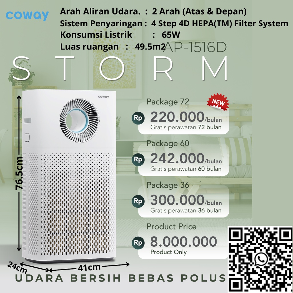 Jual COWAY AIR PURIFIER STORM (AP-1516D) CICILAN 36/60/72 BULAN,GARANSI ...