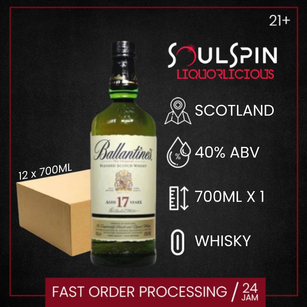 Jual Ballantine's 17 Year Old Blended Scotch Whisky 700ml [ Dus isi 12 Botol ] | Shopee Indonesia