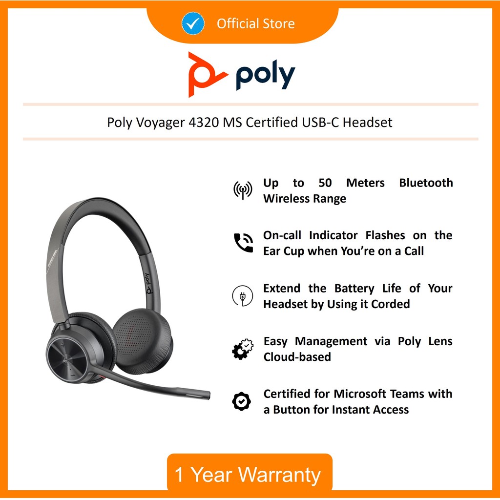 Jual Poly HP Voyager 4320 MS USB-C Headset + BT700 Dongle (77Z30AA ...