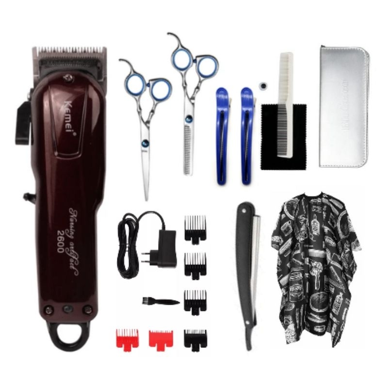 Jual (COD)Set Paket Lengkap Alat Mesin Cukur Pangkas Potong Rambut Kemei Km 2600 Elektrik Hair ...